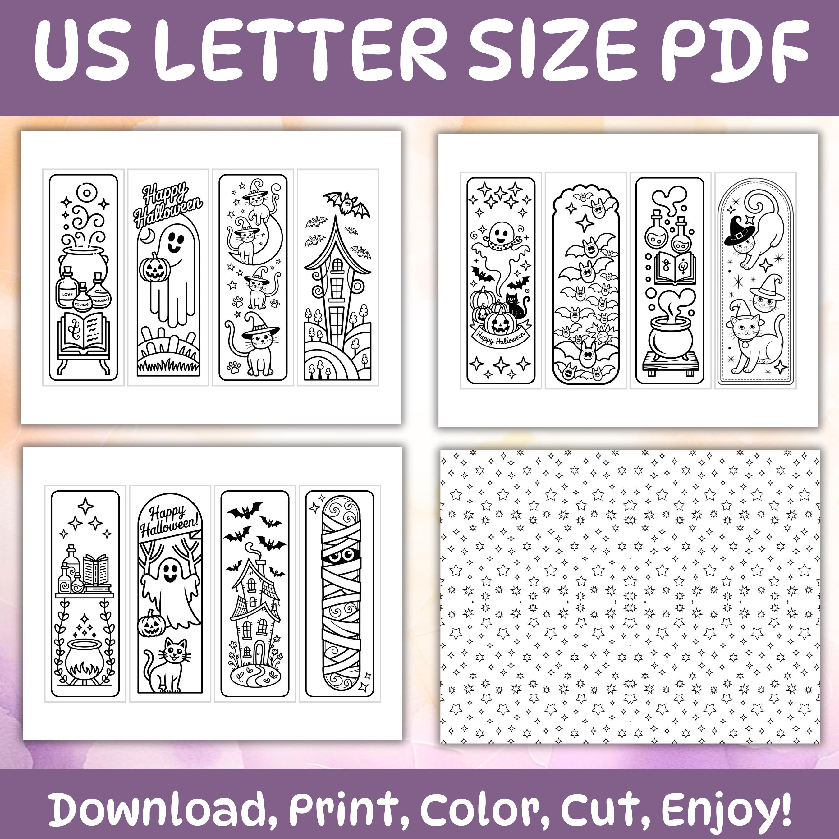 Halloween Bookmark Coloring Craft for Kids: Classroom Party Favor (PDF ...