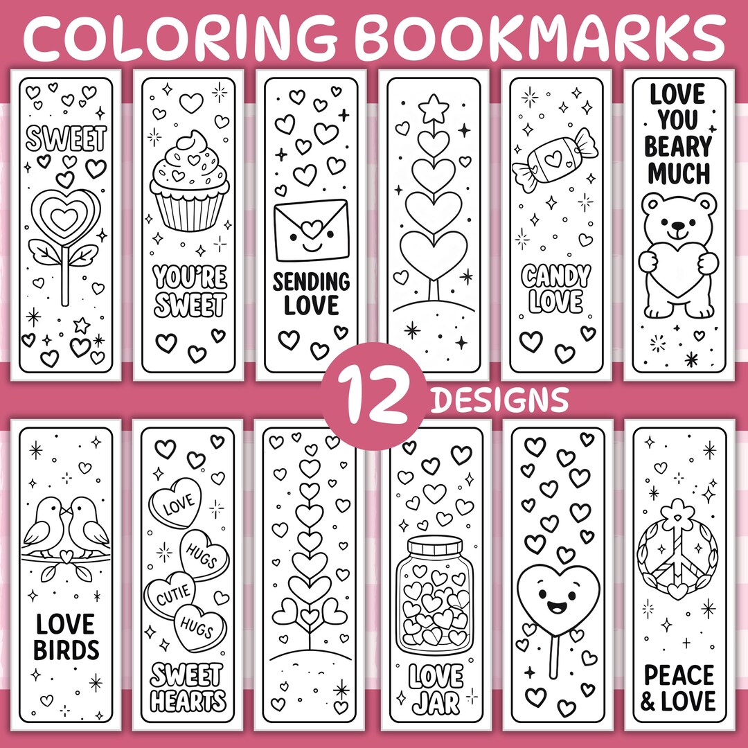 Valentine Bookmark Coloring Craft: Printable Kids' Activity (PDF ...