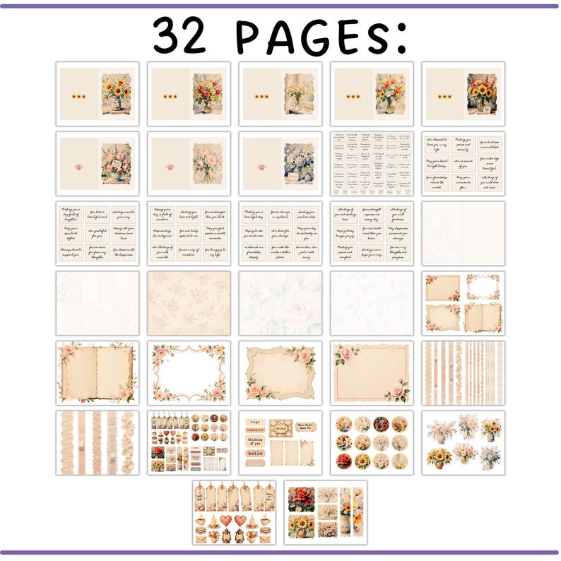 Thinking of You Card Kit, Floral Ephemera, Sympathy Cards (32 Page PDF ...