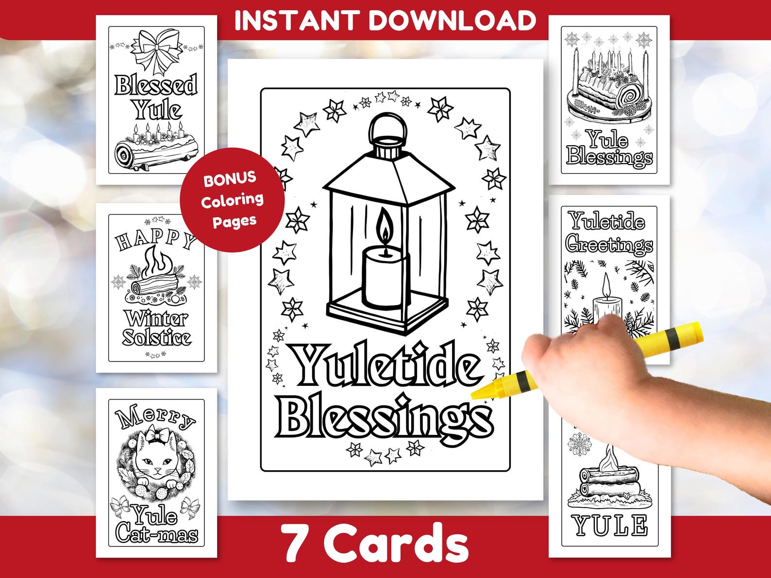 Printable Yule Coloring Cards - Winter Solstice DIY Craft - Winter ...