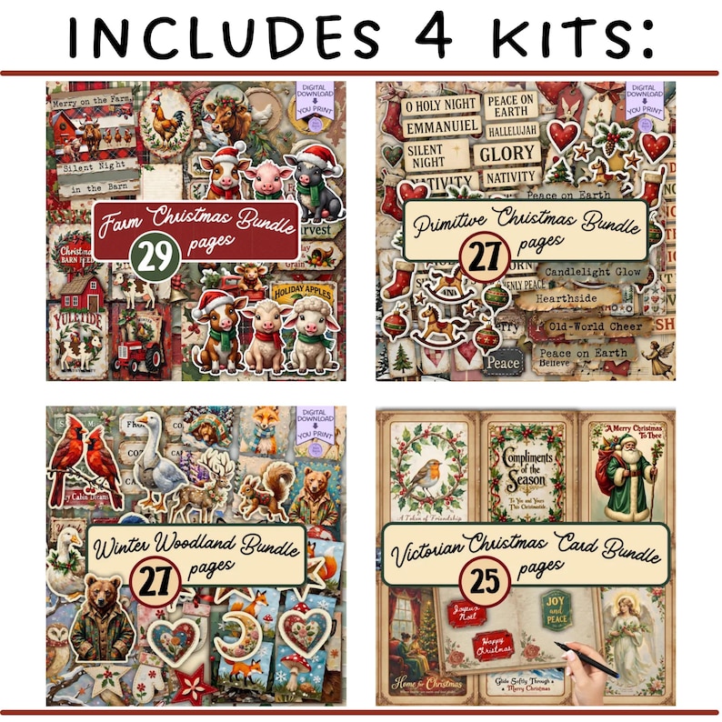Mega 108 Page Primitive Christmas Ephemera Bundle: Printable Junk ...