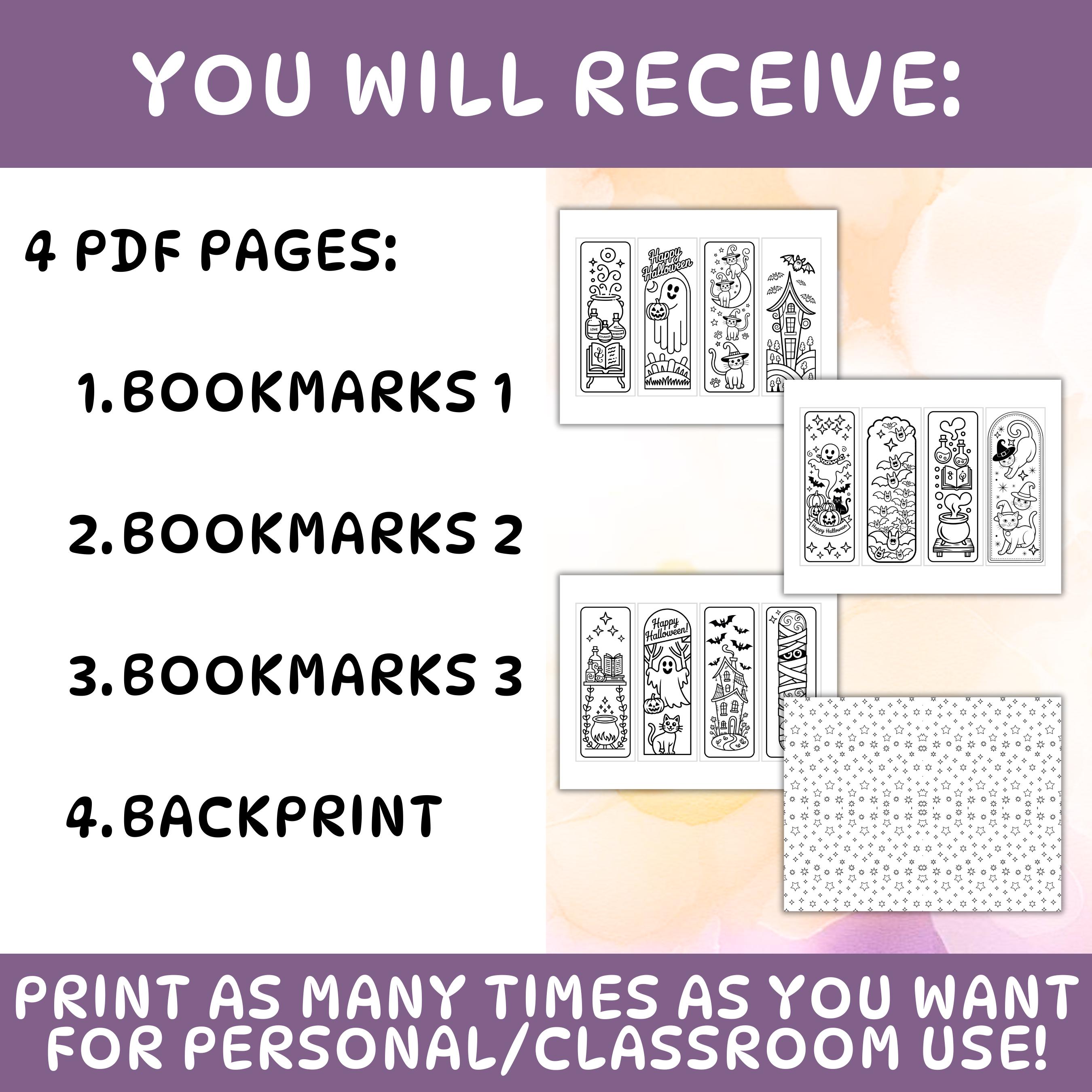 Halloween Bookmark Coloring Craft for Kids: Classroom Party Favor (PDF ...