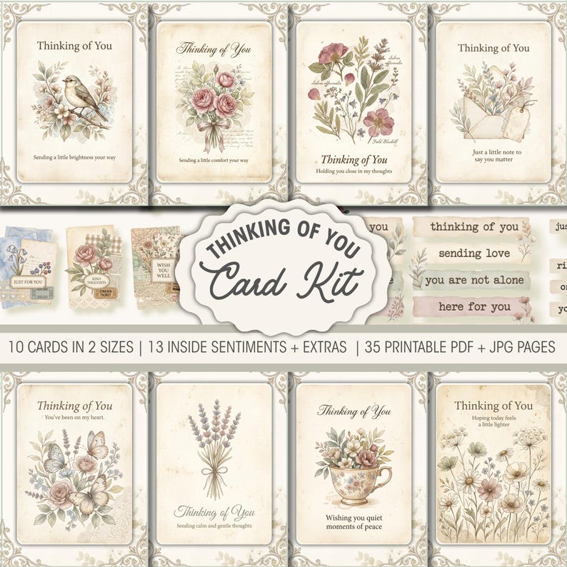Thinking of You Card Kit Printable | Vintage Floral Sympathy Cards ...