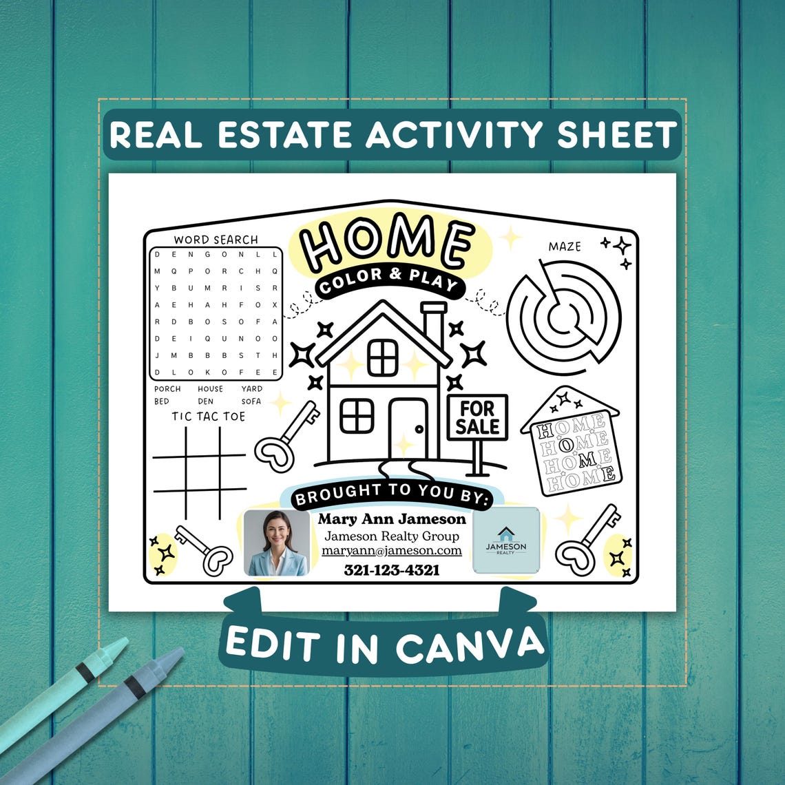 Real Estate Coloring Page for Kids: Realtor Open House Activity (canva ...