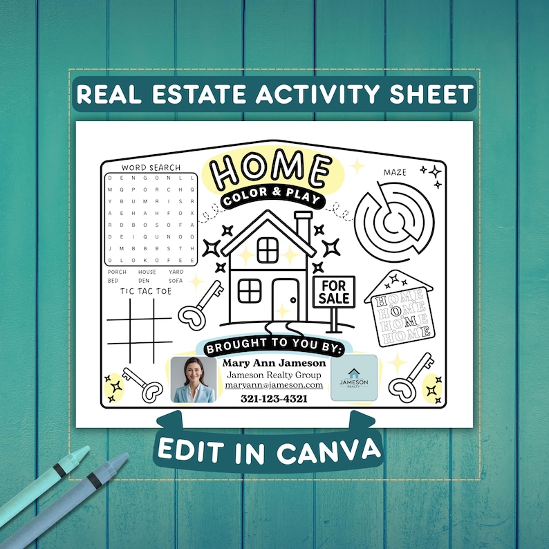 Real Estate Coloring Page for Kids: Realtor Open House Activity (canva ...