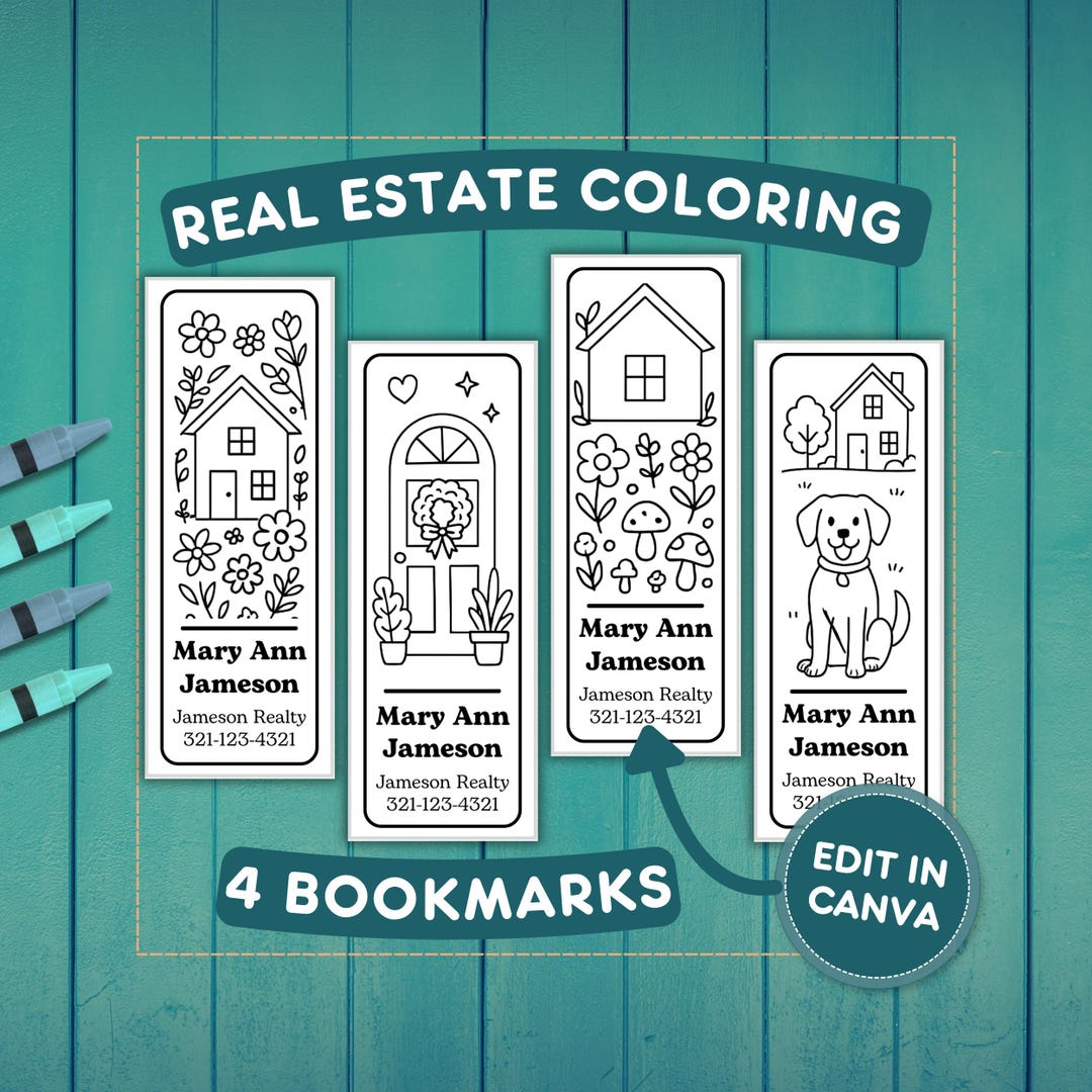 Real Estate Coloring Bookmarks: Homebuyer Activity, Realtor Marketing ...