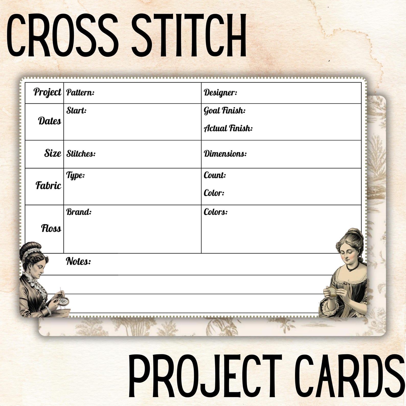 Cross Stitch Project Cards - Printable Stitching Planner - Vintage ...