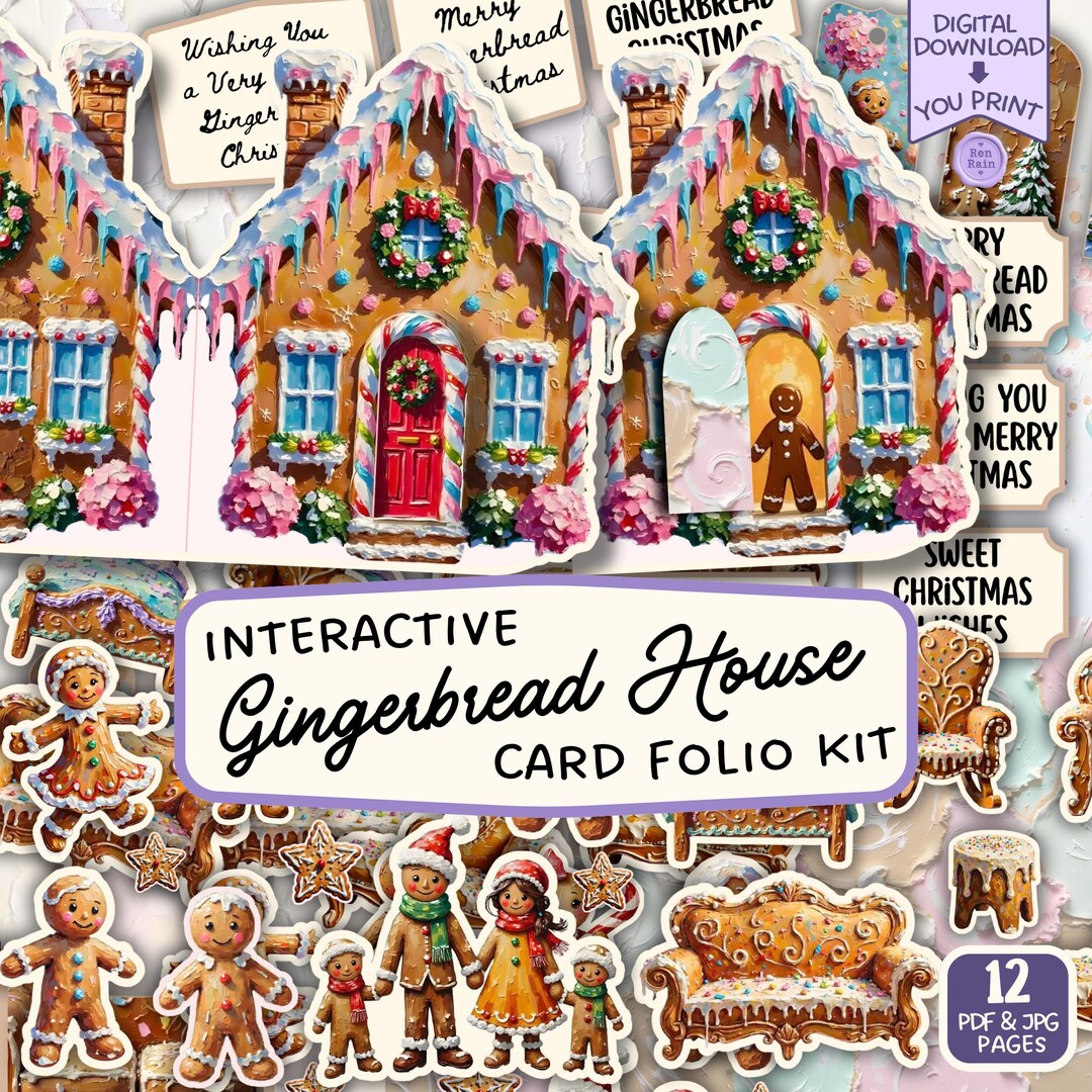 Gingerbread House Card Folio Kit: Christmas Ephemera Printable Junk ...