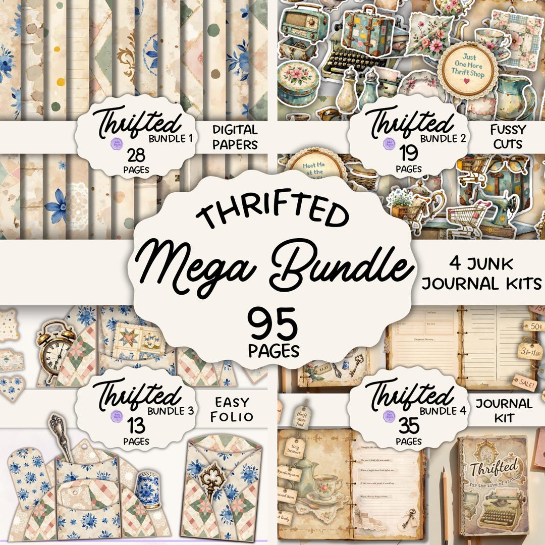 95 Page Mega Bundle Vintage Thrifted Junk Journal | Ephemera, Digital ...