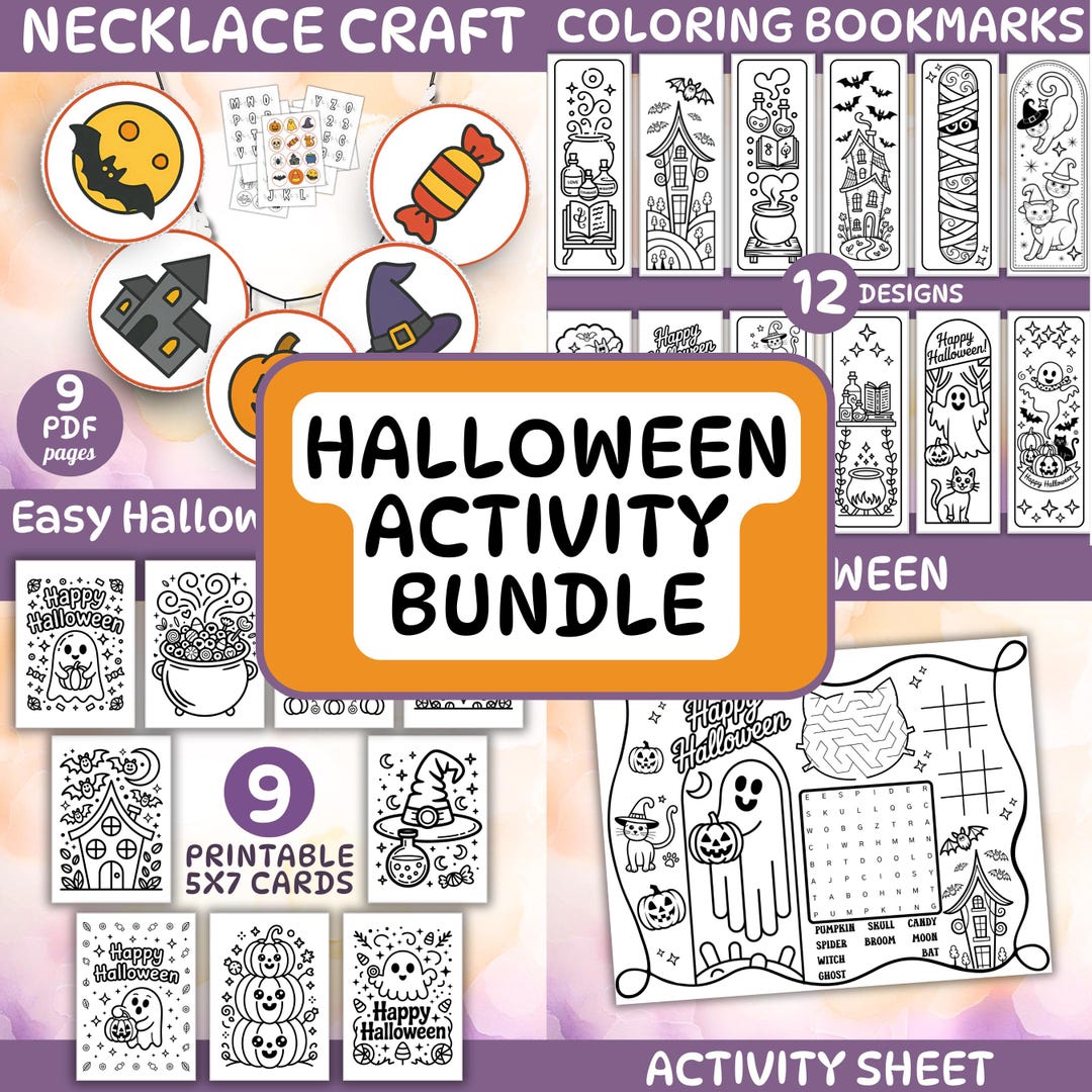 Halloween Activity Bundle: Kids Printable Crafts, Coloring Cards ...