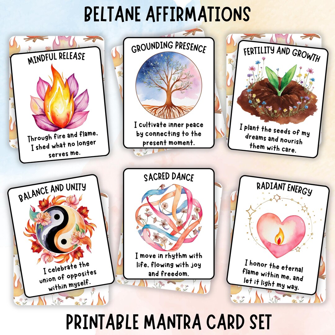 Beltane Affirmation Cards Set - Printable Pagan Holiday Mantra Deck for ...