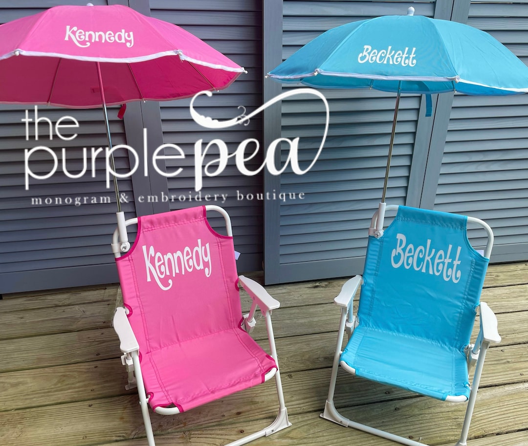 Monogrammed Kid's Beach Chair W/ Umbrella, Personalized Beach Chair - Etsy