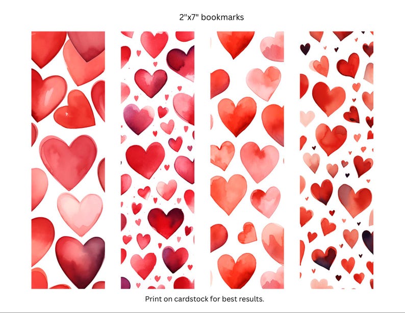 Red Hearts, Bookmarks, Valentines Day, Digital Printable Bookmarks ...