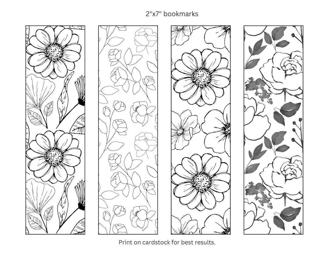 Printable Black White Floral Bookmarks, Black White Floral Print ...