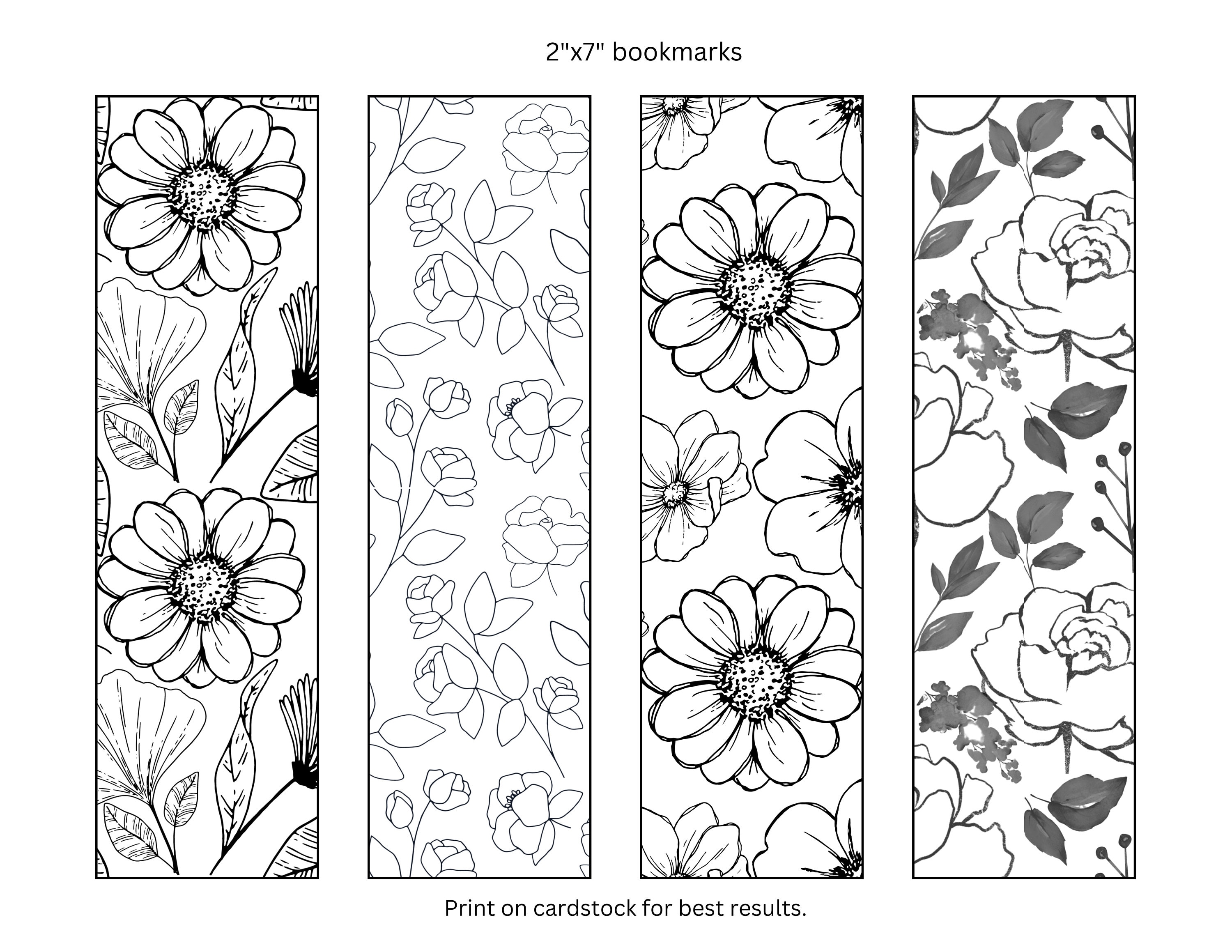 Printable Black White Floral Bookmarks, Black White Floral Print ...