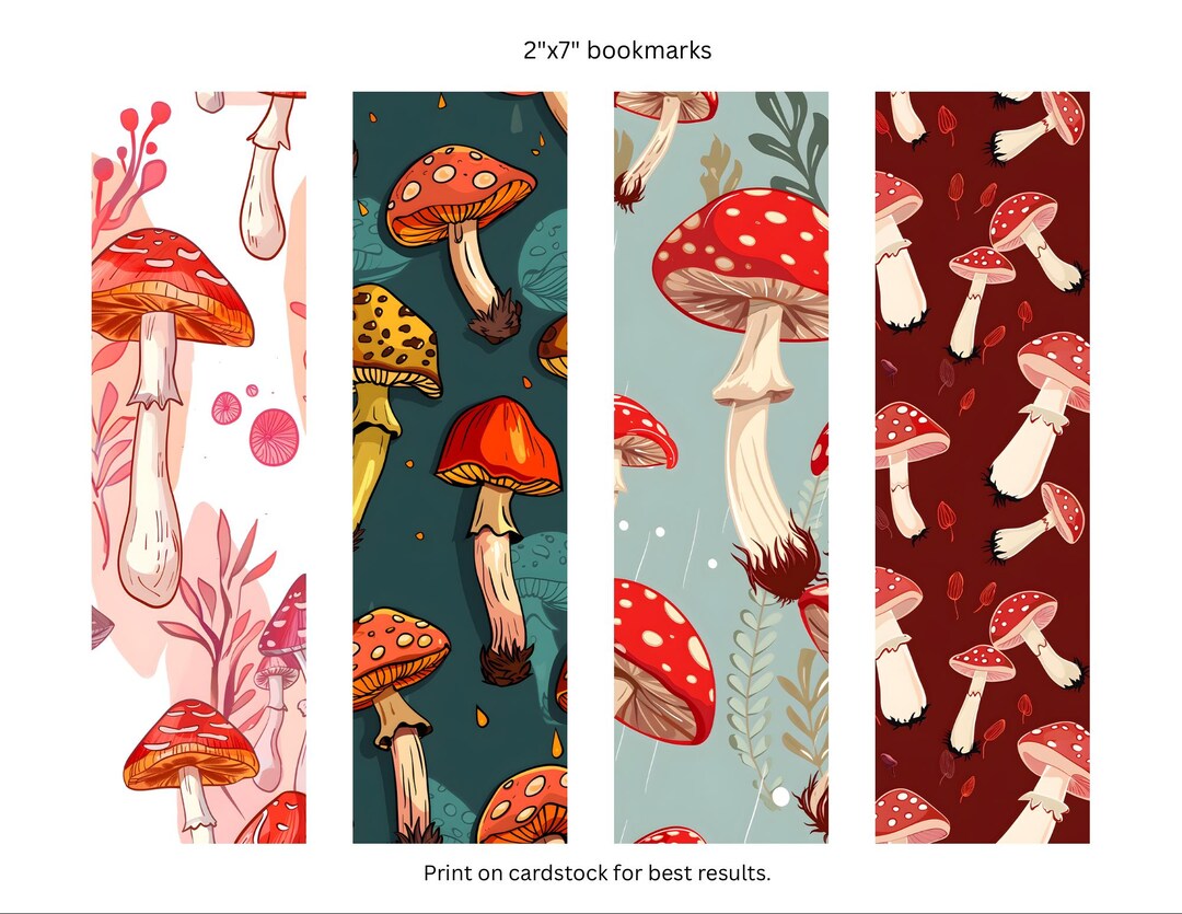 Mushroom Motif, Bookmarks, Book, Reading, Digital Printable Bookmarks ...