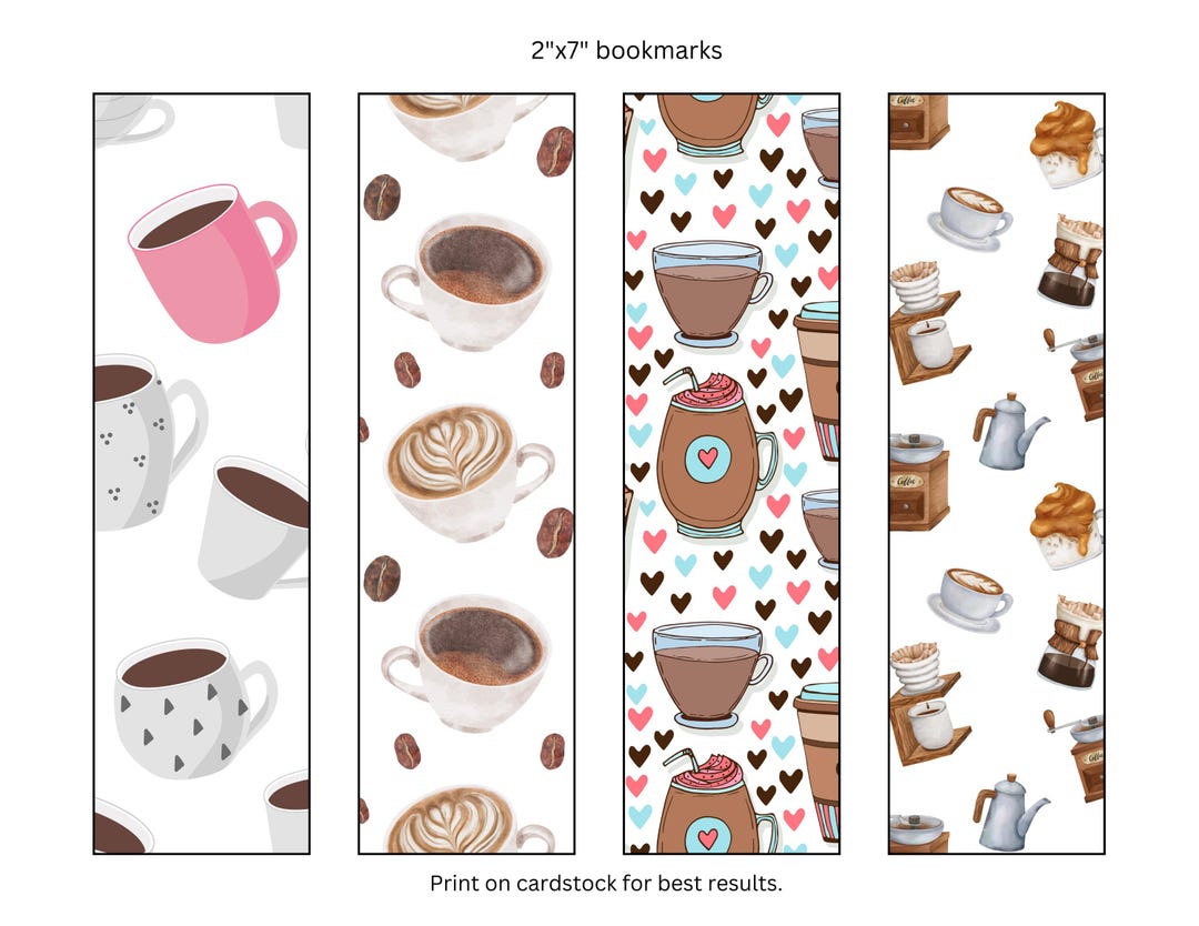 Printable Coffee Bookmark Set, 2 X 7, Print at Home, Diy, Digital ...