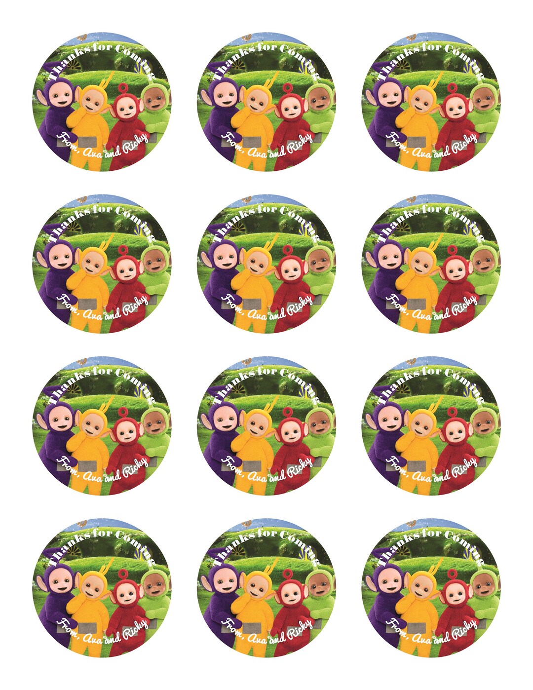 Tubbies Happy Birthday, Favor Tag, Sticker, Label, 2 Inch Circles ...