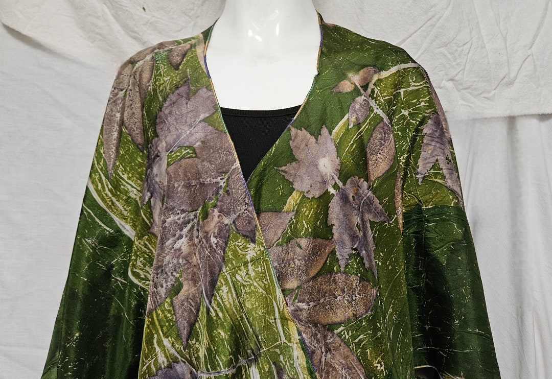 Silk Shawl,ruana,wrap,cape,beautiful Design in Green,ecoprinted With ...