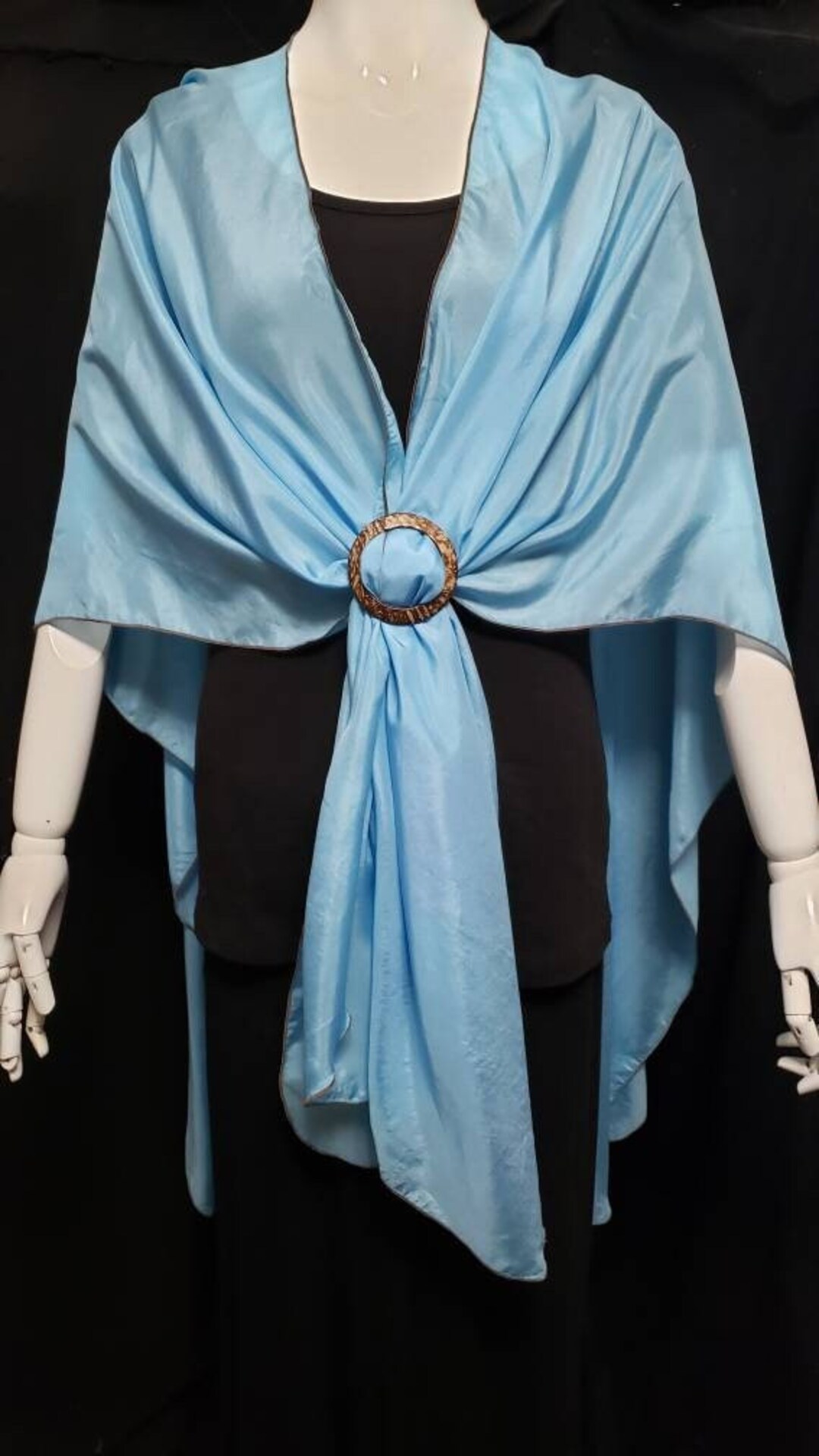Silk Ruana, Kimono Wrap, Shawl, Light Blue With Decorative Stitching ...