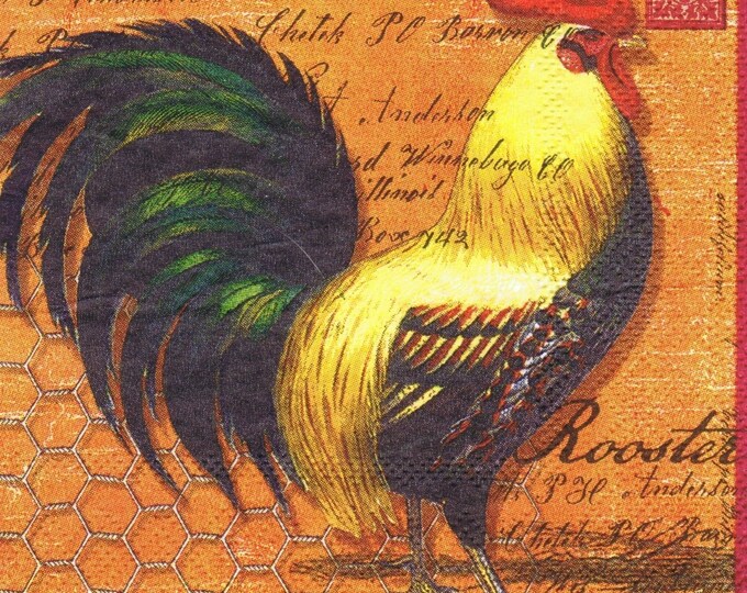2 Rooster Paper Napkins, Rooster Chicken Decoupage Paper Napkins, Mixed ...
