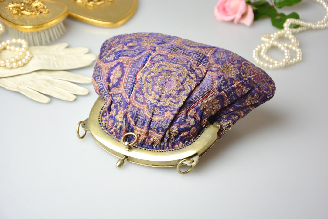 Vintage/antique Metal Framed Clasp Silk Purse Collectible Handbag ...