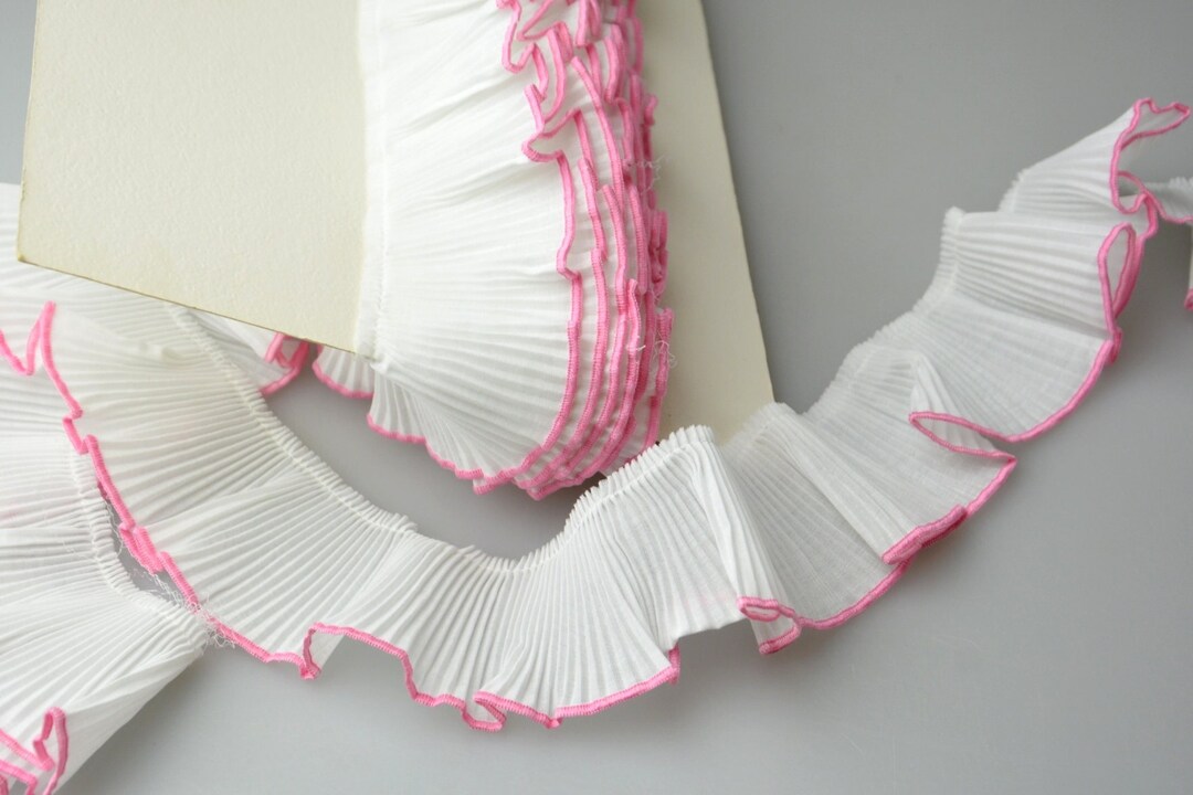 Pleated Cotton Ruffle Trim: Pink Edge, 2 1/8" Wide - Dollmaking, Baby ...