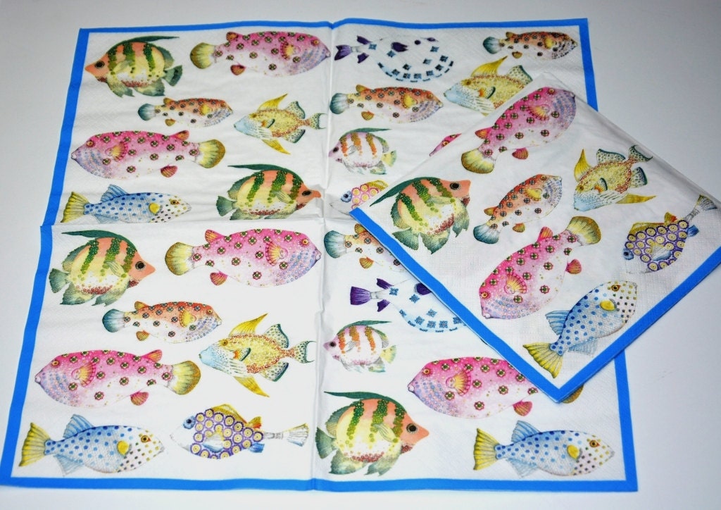 Blue Fish Theme Party Supplies Napkins Fish Ocean Theme Paper Napkins ...