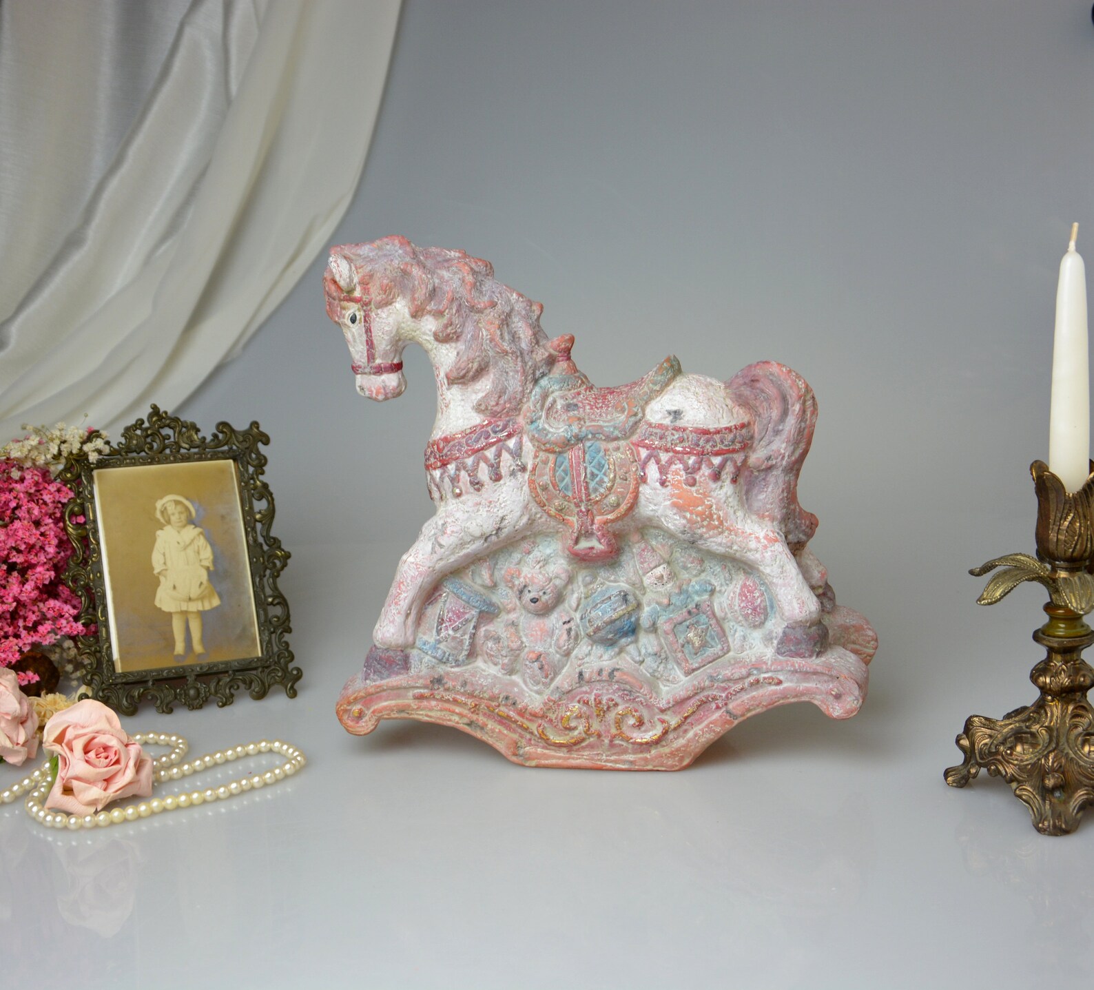 Vintage Ceramic Rocking Horse With Toys Figurine Antique Style | Etsy