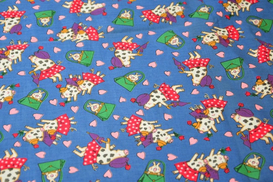 Vintage Piggy Cotton Fabric Aleene's Cinnamon Street by Delores Ruzicka ...