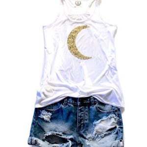 Sequin Moon Tank. Boho Star Moon Tank Top. Womens Moon Luna Lunar Moon ...