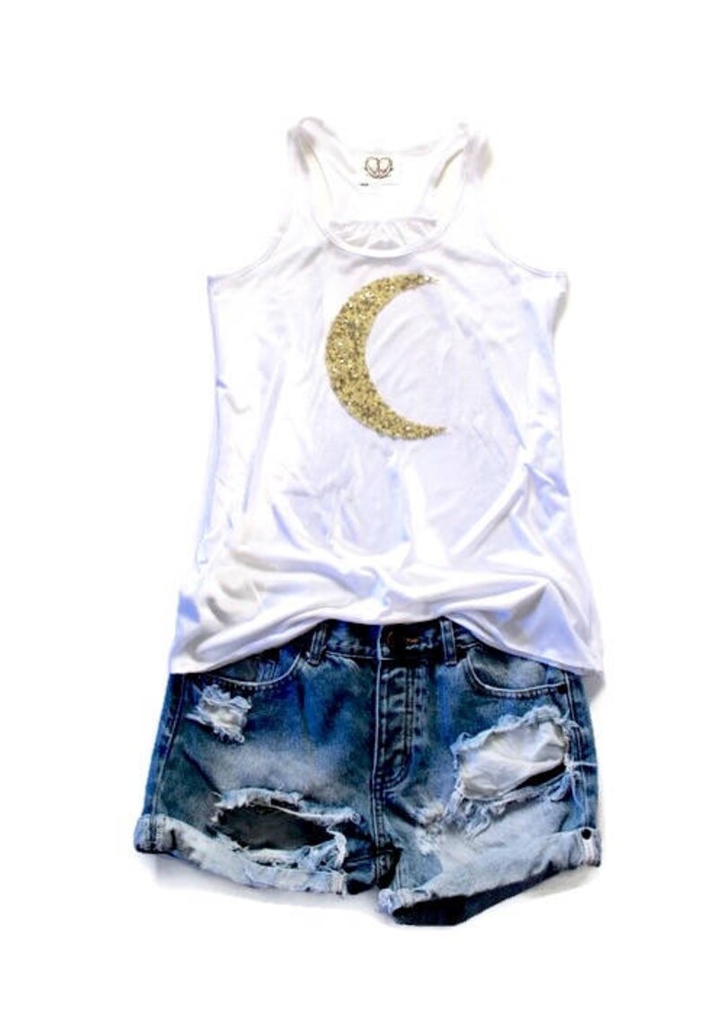 Sequin Moon Tank. Boho Star Moon Tank Top. Womens Moon Luna | Etsy