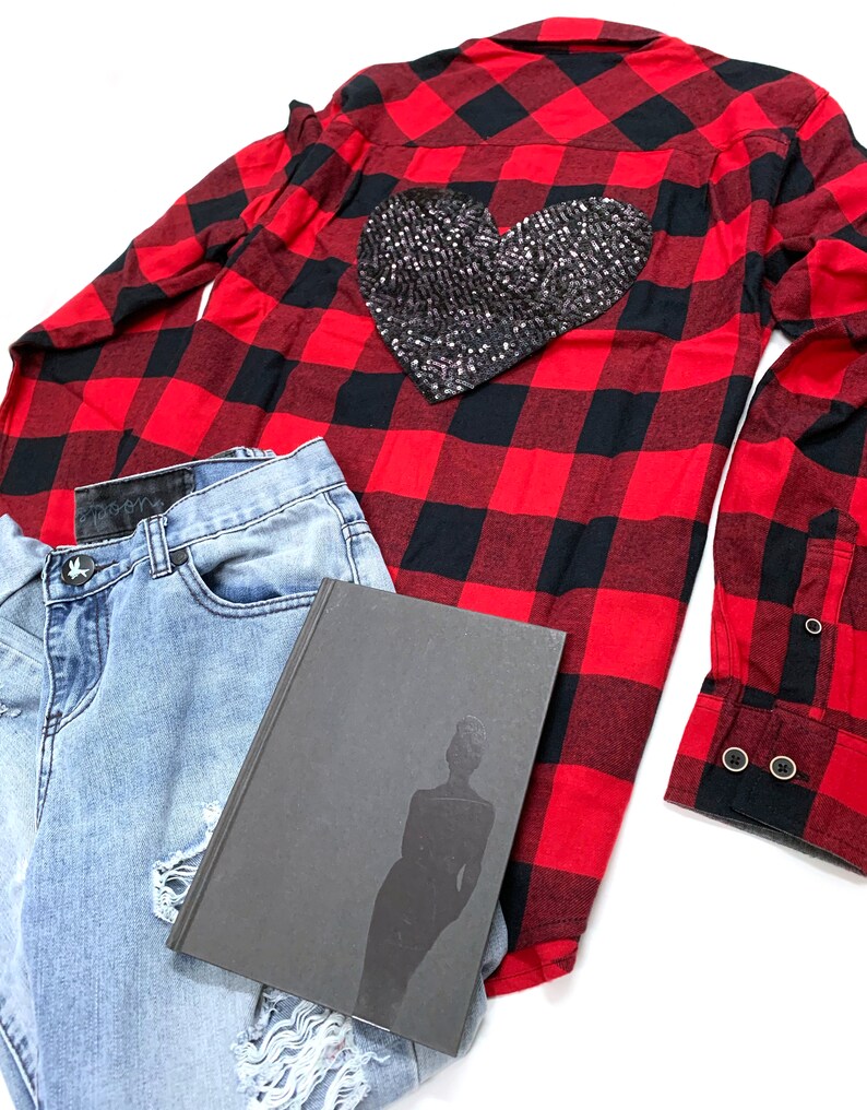 Sequin Heart Flannel Shirt. Queen of Hearts. Bride to Be. | Etsy