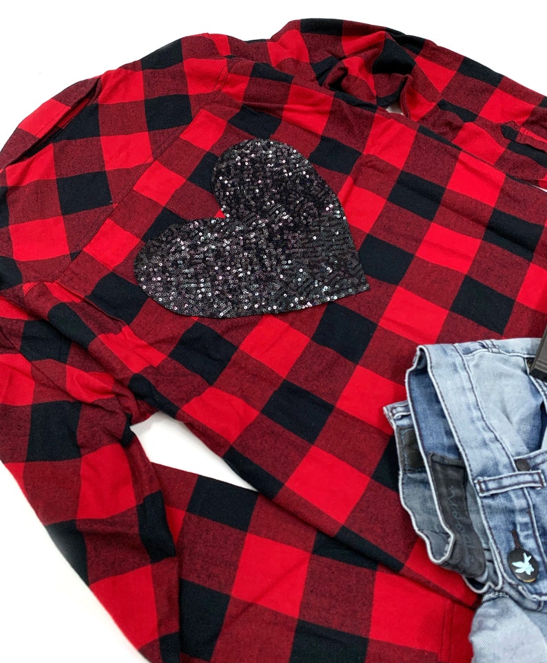 Sequin Heart Flannel Shirt. Queen of Hearts. Bride to Be. | Etsy