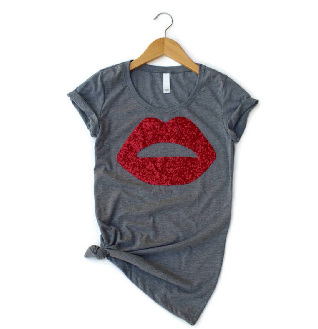 Lips Shirt. Lipsense Shirt. Sequin Lips Patch Tee Shirt. Lipstick Shirt ...