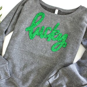 St Patricks Day Shirt. Sequin Lucky Patch. Womens Sweatshirt. Lucky Shirt. Irish Shirt. off the ...