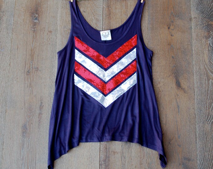 Tank Top Sequin Chevron Tank Tee T Shirt Red White and Blue - Etsy