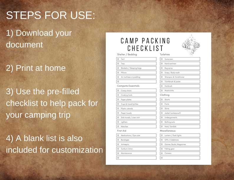 Camp Packing List Printable - Etsy