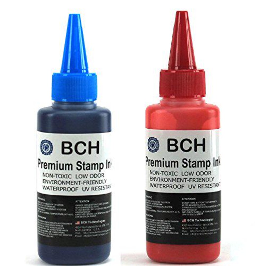 Blue and Red Combo Stamp Ink Refill by BCH - Premium Grade -2.5 Oz (75 ...