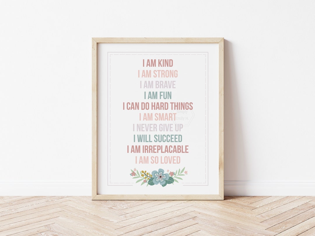 Kids Positive Affirmations Print- Floral Boho- 5x7, 8x10, 11x14- Growth ...