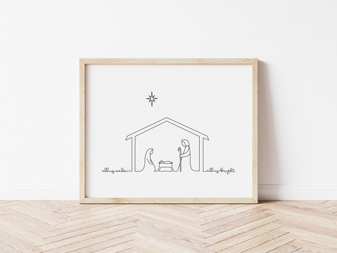 PRINTABLE Nativity Line Art Christmas Print- 5x7, 8x10, 11x14- All is ...