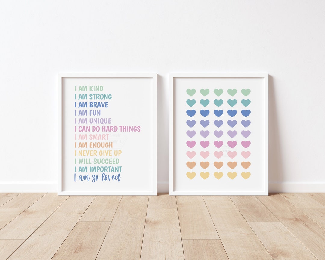 Positive Affirmations & Rainbow Hearts Print Set 5x7, 8x10, 11x14 ...