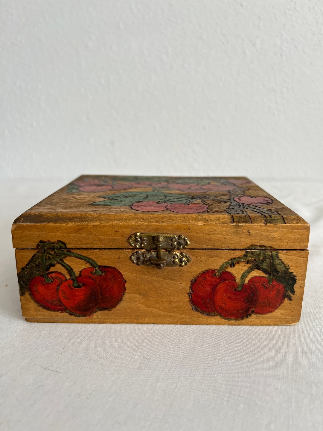 Flemish Art Handcrafted, Painted Wooden Box With Cherries 1950s - Etsy