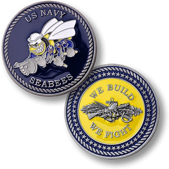 United States Navy Seabees Angry Bee We Build We Fight 2 Challenge Coin ...