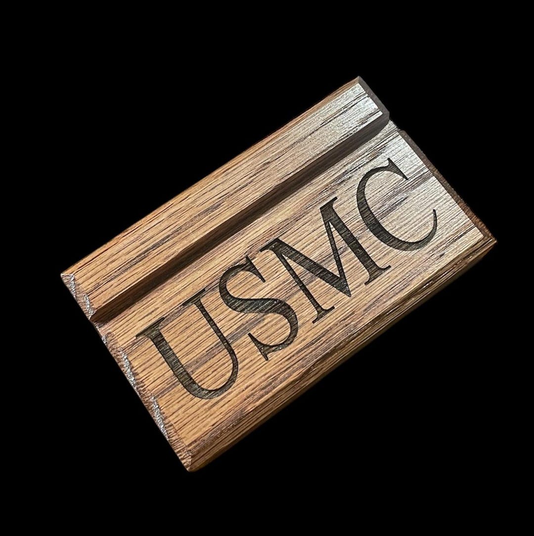 USMC Red Mahogany Oak Single Challenge Coin Holder or Business Card ...