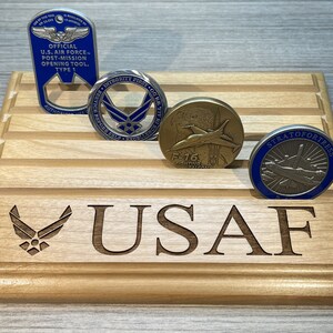 Etched USAF Alder Challenge Coin Display Holds up to 20 Air Force Coins ...
