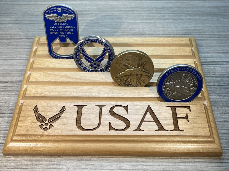 Etched USAF Alder Challenge Coin Display Holds up to 20 Air Force Coins ...
