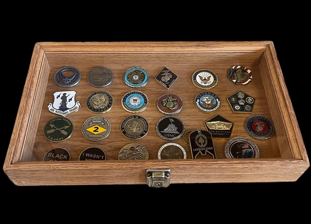 Finished Oak Display Case With Glass Top for Challenge Coins, Harley ...