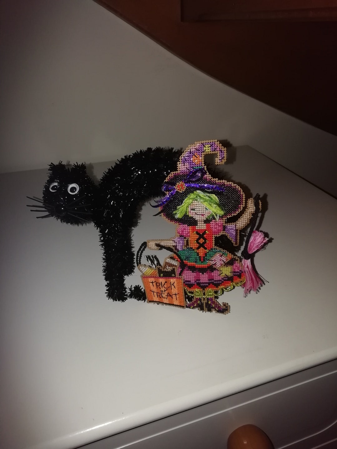 Patty the Witch and Her Cat Handmade Embroidery With Cross Stitch and ...