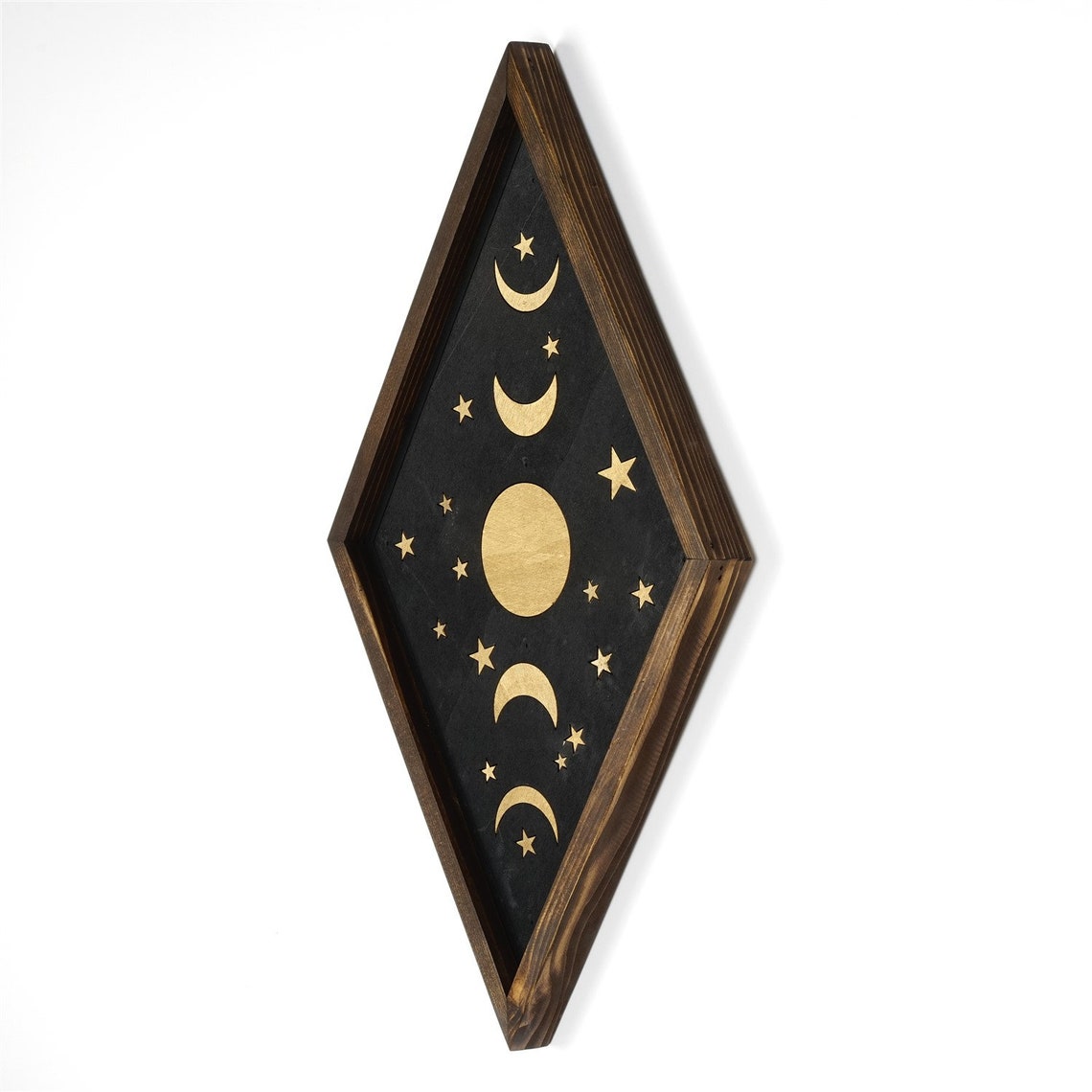 Wood Diamond Frame Moon Phases Wall Art Wood Frame Boho Wall - Etsy